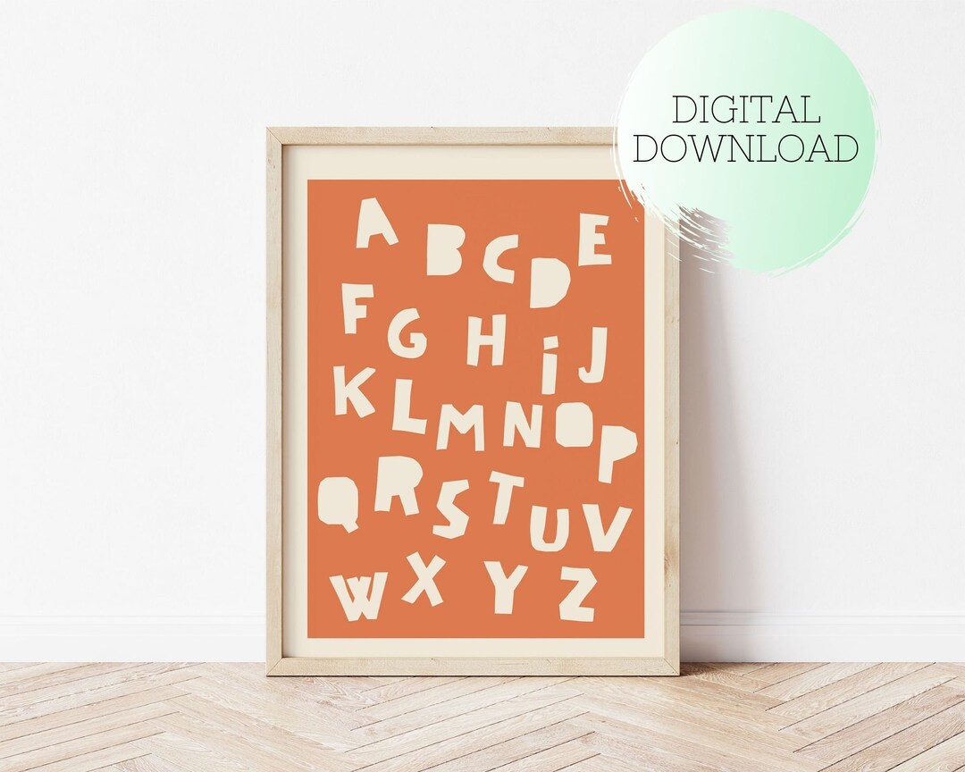 PRINTABLE Alphabet Wall Decor, Alphabet Poster, Rust Kids Room Decor ...