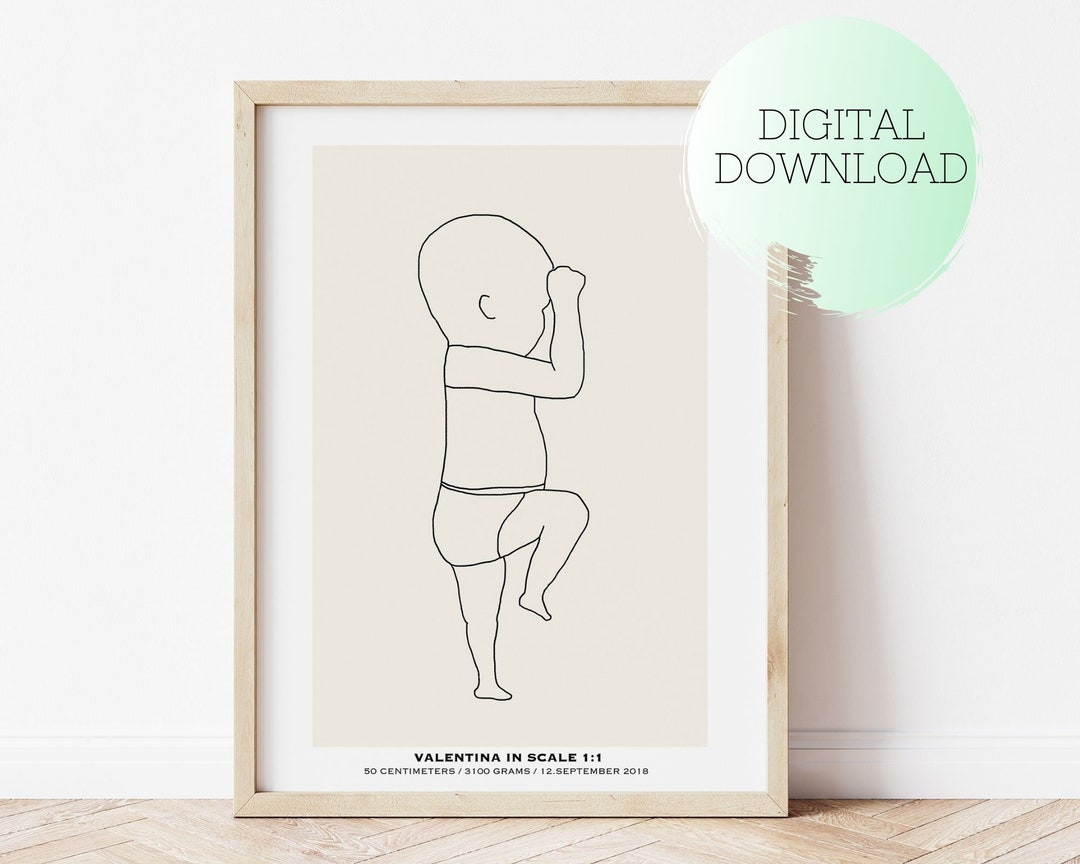 PRINTABLE CUSTOM BIRTH Poster, Newborn Illustration in Scale 1:1, Birth ...