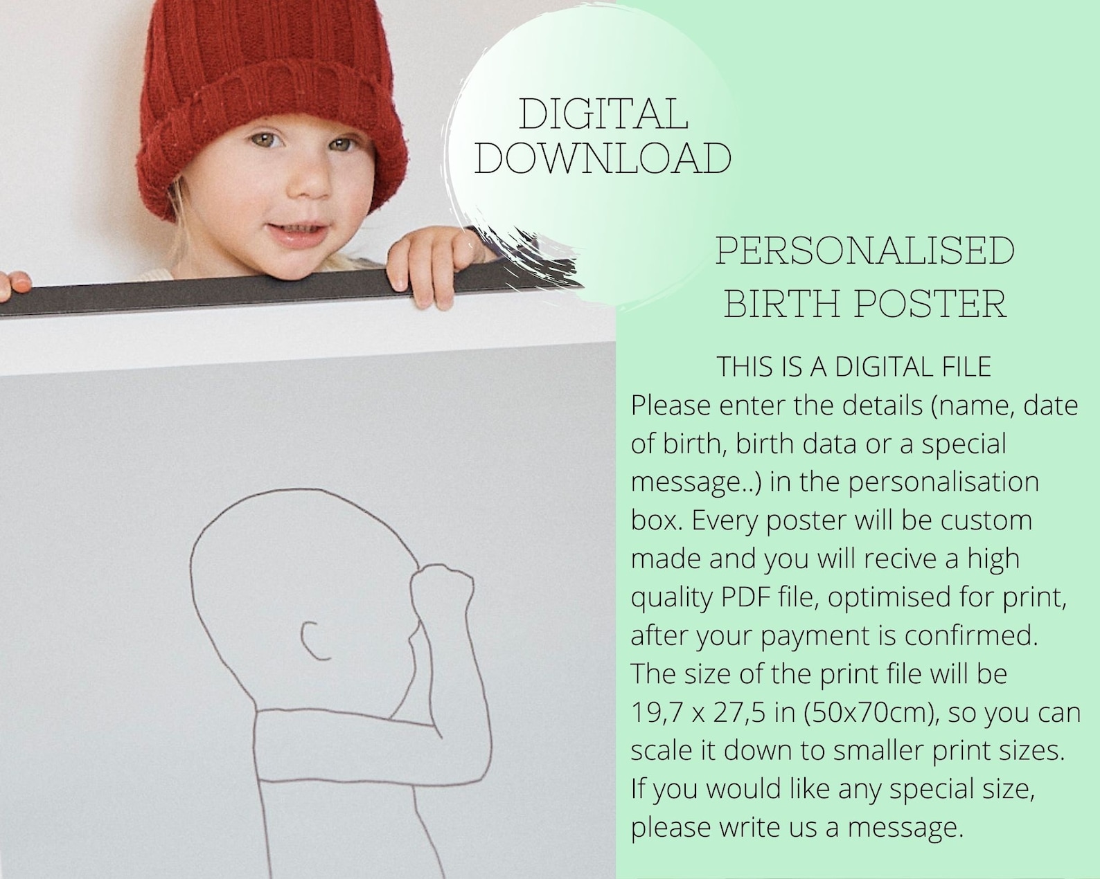 PRINTABLE CUSTOM BIRTH Poster Newborn Illustration in Scale - Etsy