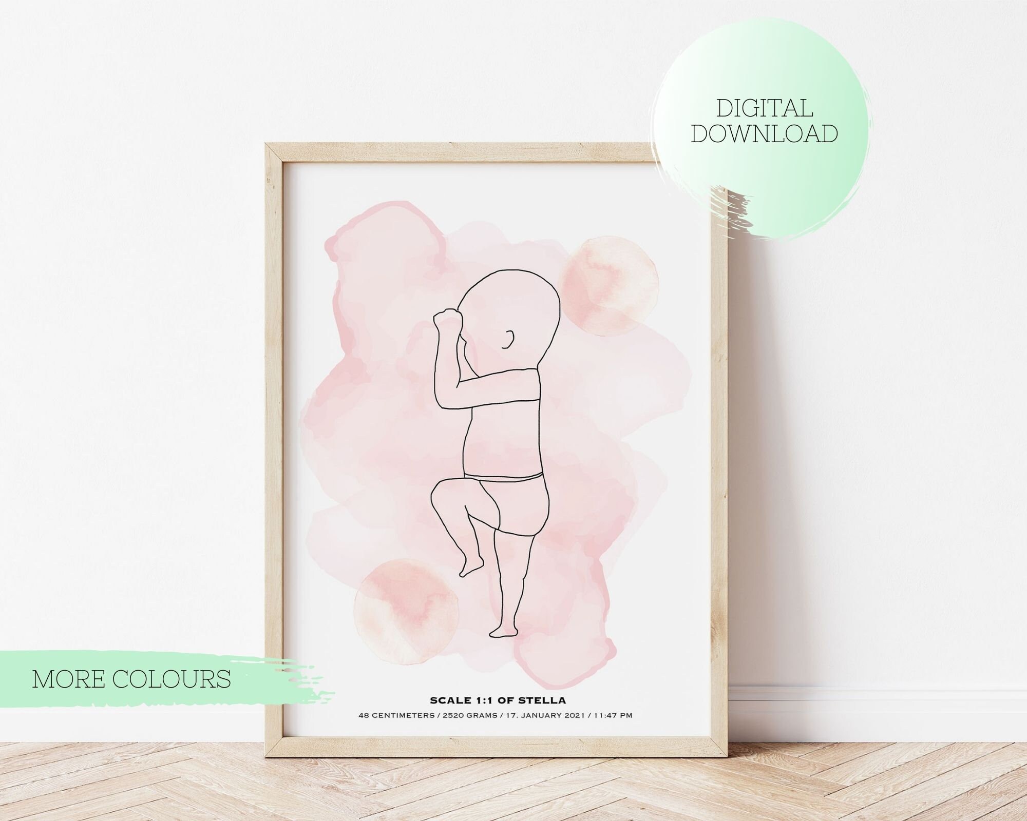 PRINTABLE CUSTOM BIRTH Poster, Newborn Illustration in Scale 1:1, Birth ...