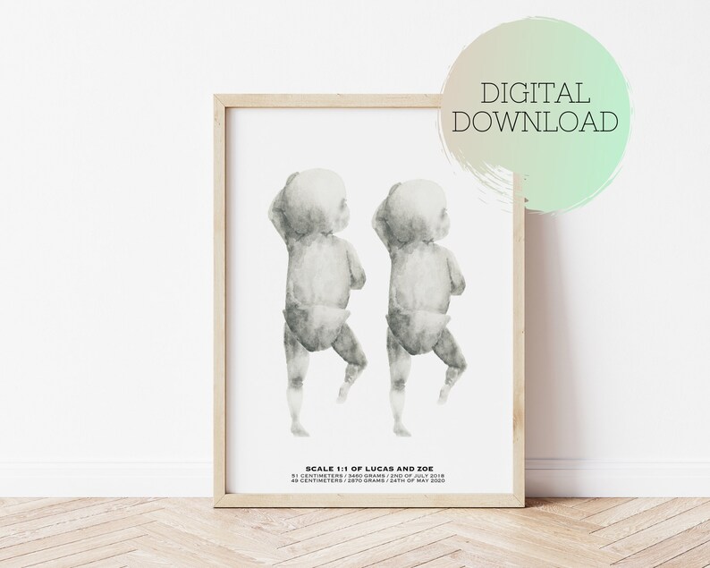PRINTABLE Baby Poster, Twins Birth Poster, Personalised Birth Poster ...