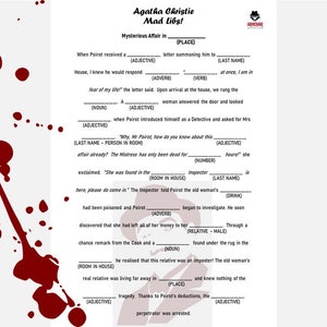 Agatha Christie Mad Libs - 4 X Downloadable Files - Game to Print at ...