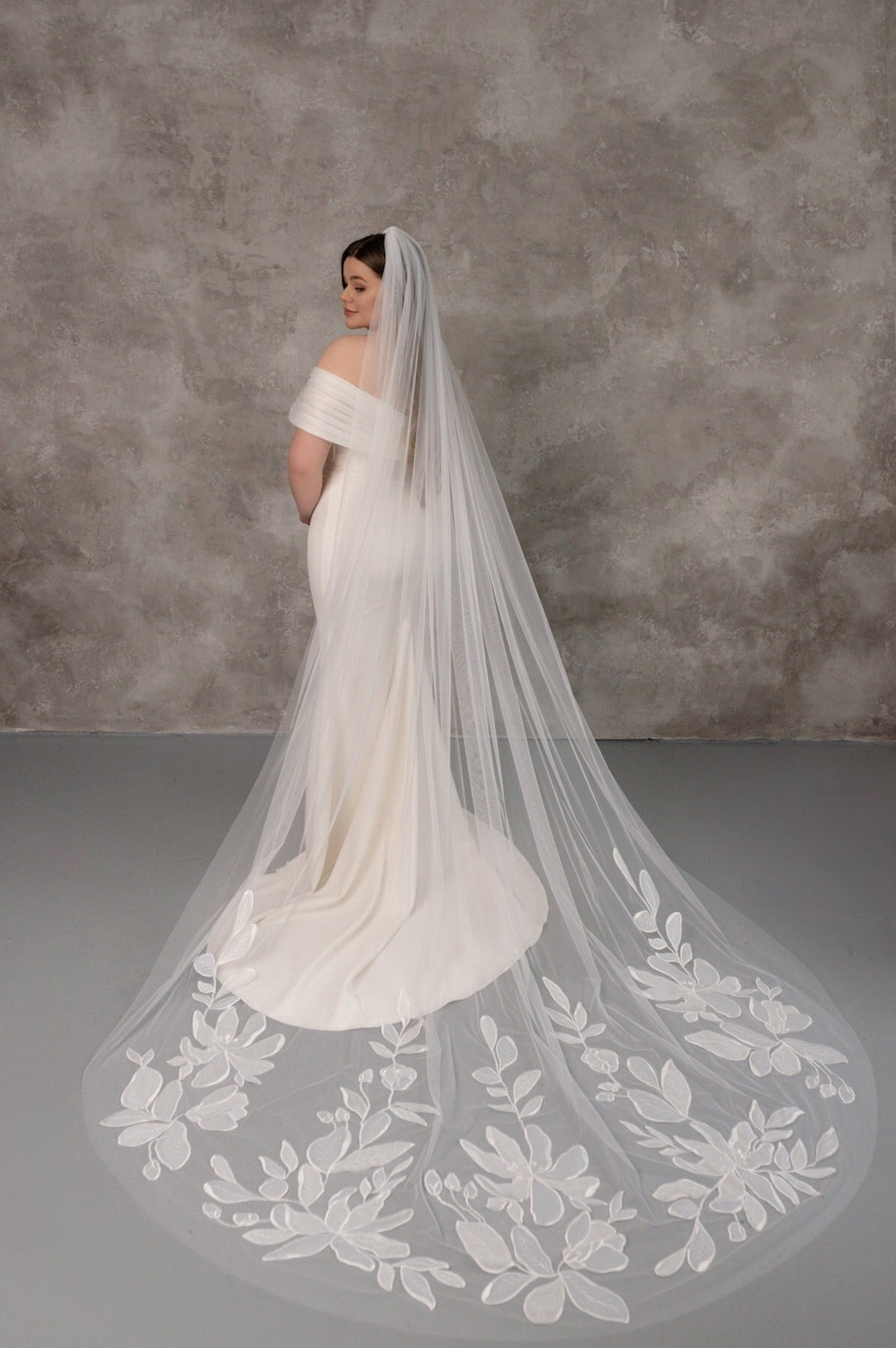 Wedding Veil, Lace Floral Veil. Cathedral Veil, Bridal Veil, Chapel ...