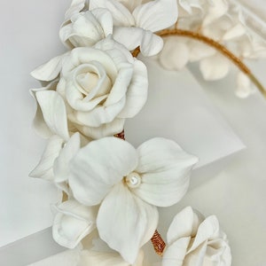 Bridal Headband Ceramic Roses Flowers. Clay White Roses and Flower Gold ...