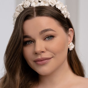 Bridal Headband Ceramic Roses Flowers. Clay White Roses and Flower Gold ...