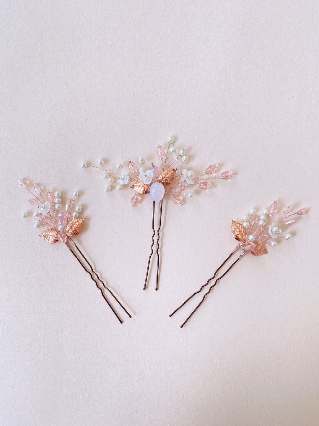 Rose Gold Pearl Leaves Hair Pin Set Cherry Blossom Hair Pin - Etsy