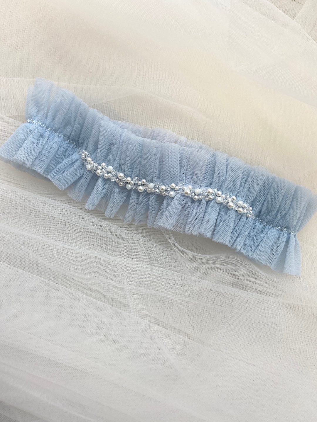 Pearl Wedding Garter, Tulle Blue Garterwith Pearls Garterbelt for ...