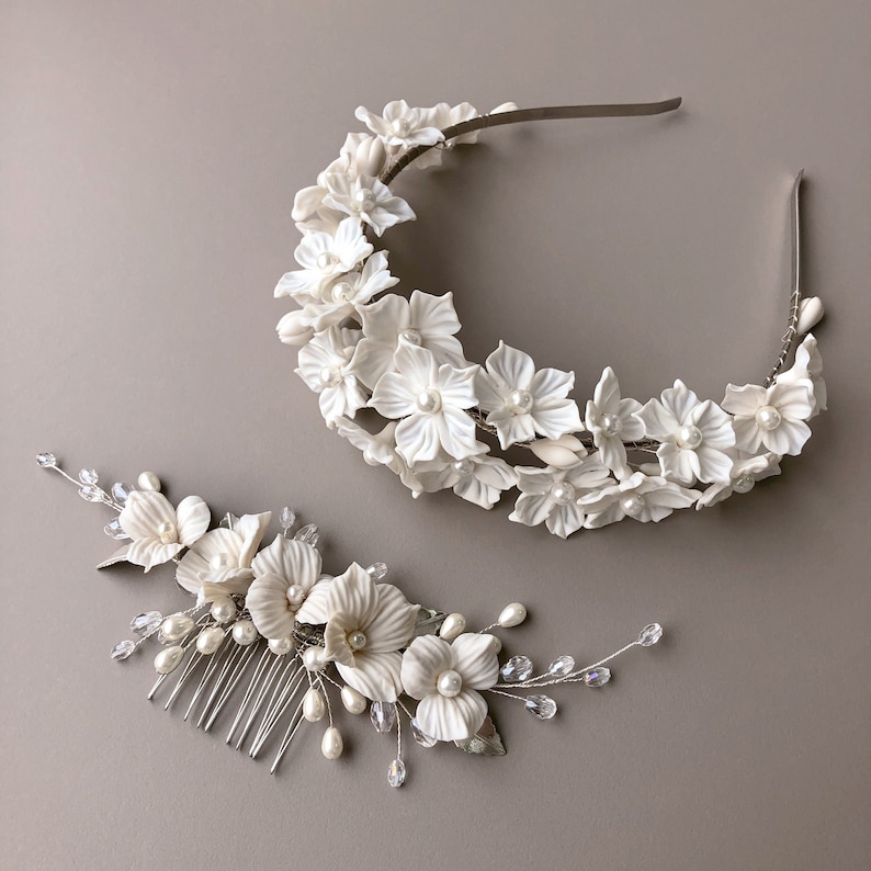 Wedding Floral Tiara Hear Band Pearl Tiara Hair Band in - Etsy
