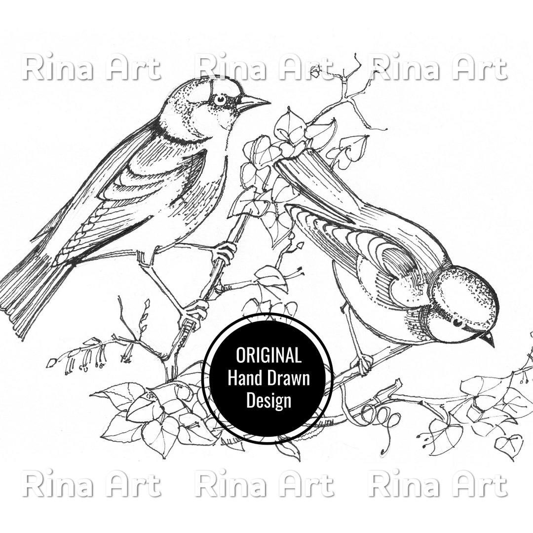 Goldfinch and Tit | Coloring Page | Printable Adult Colouring Pages ...