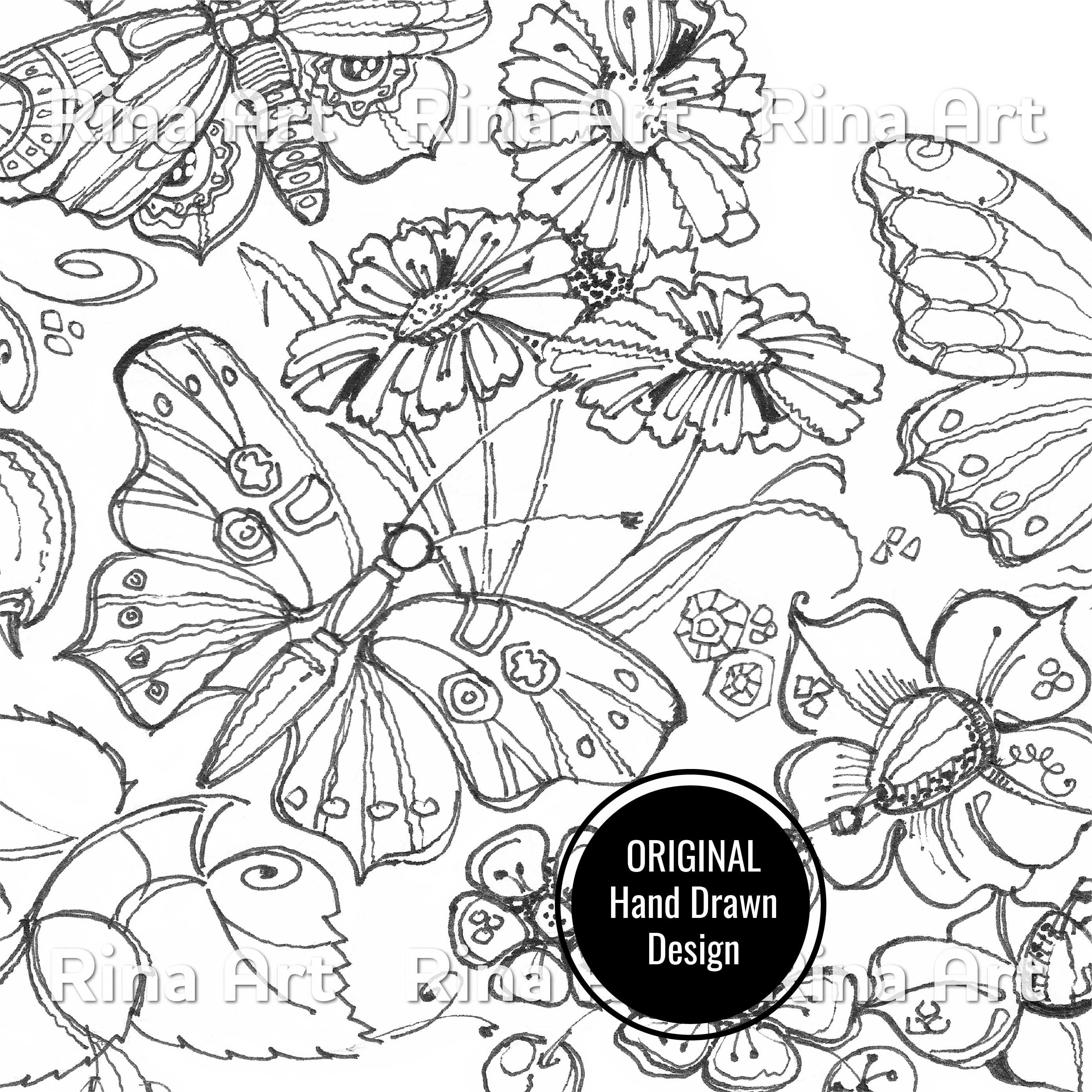 Summer butterflies Coloring Page Printable Adult Colouring | Etsy