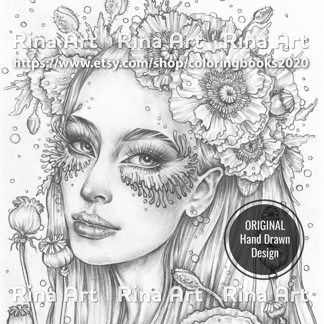 Fairy Poppy Field Coloring Page Printable Adult Colouring Pages Book ...