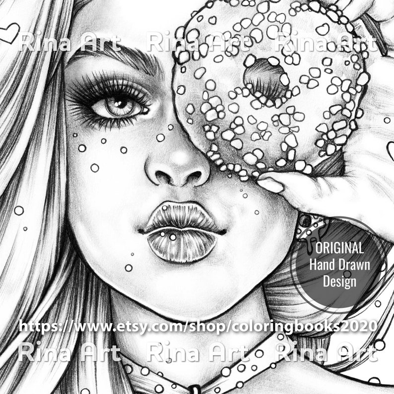 Donuts | Coloring Page | Printable Adult Colouring Pages Book | Download Grayscale Illustration ...