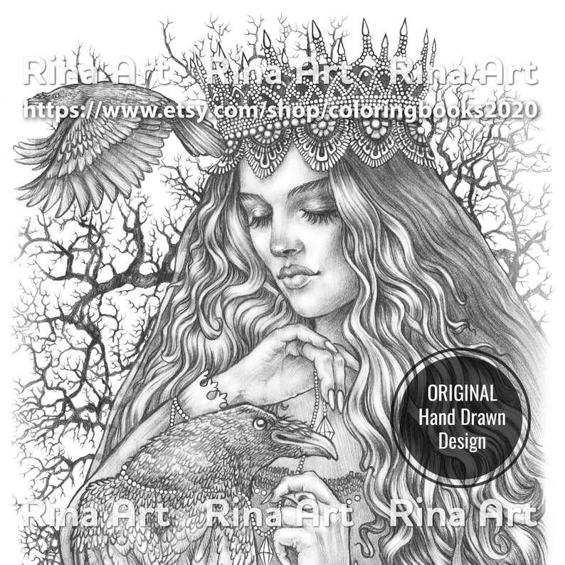 Raven Queen Coloring Page Printable Adult Colouring Pages - Etsy