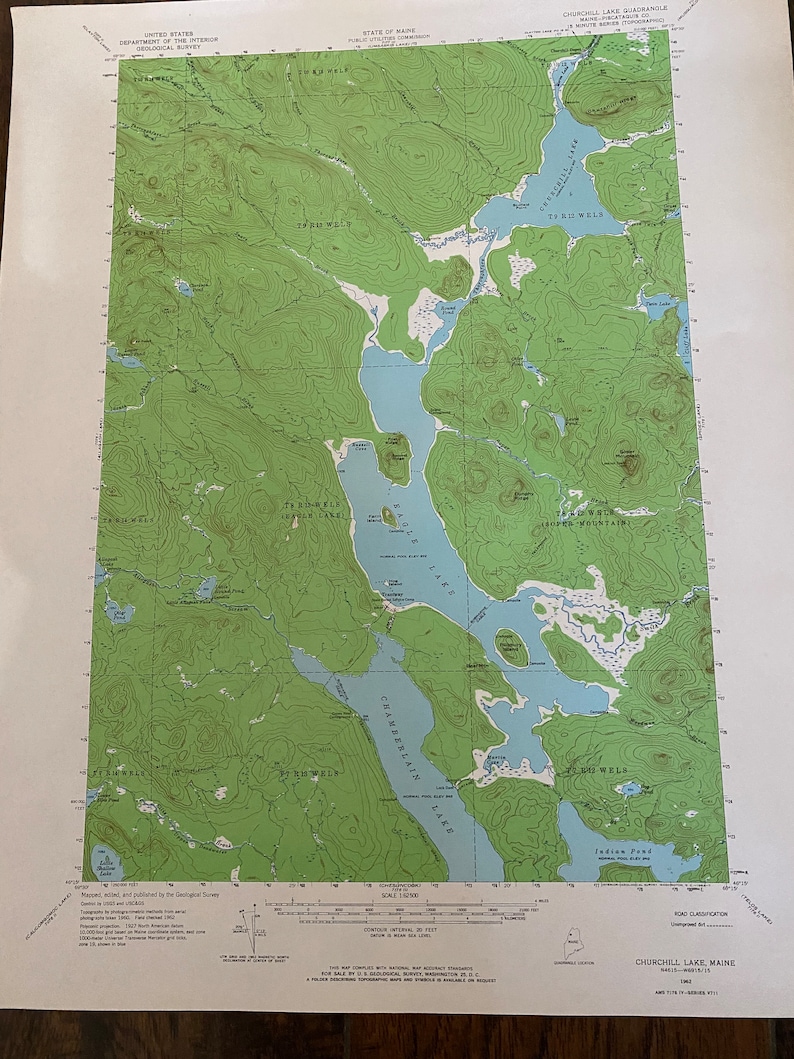 Churchill Lake, Maine 1962 USGS Topographic Map - Etsy