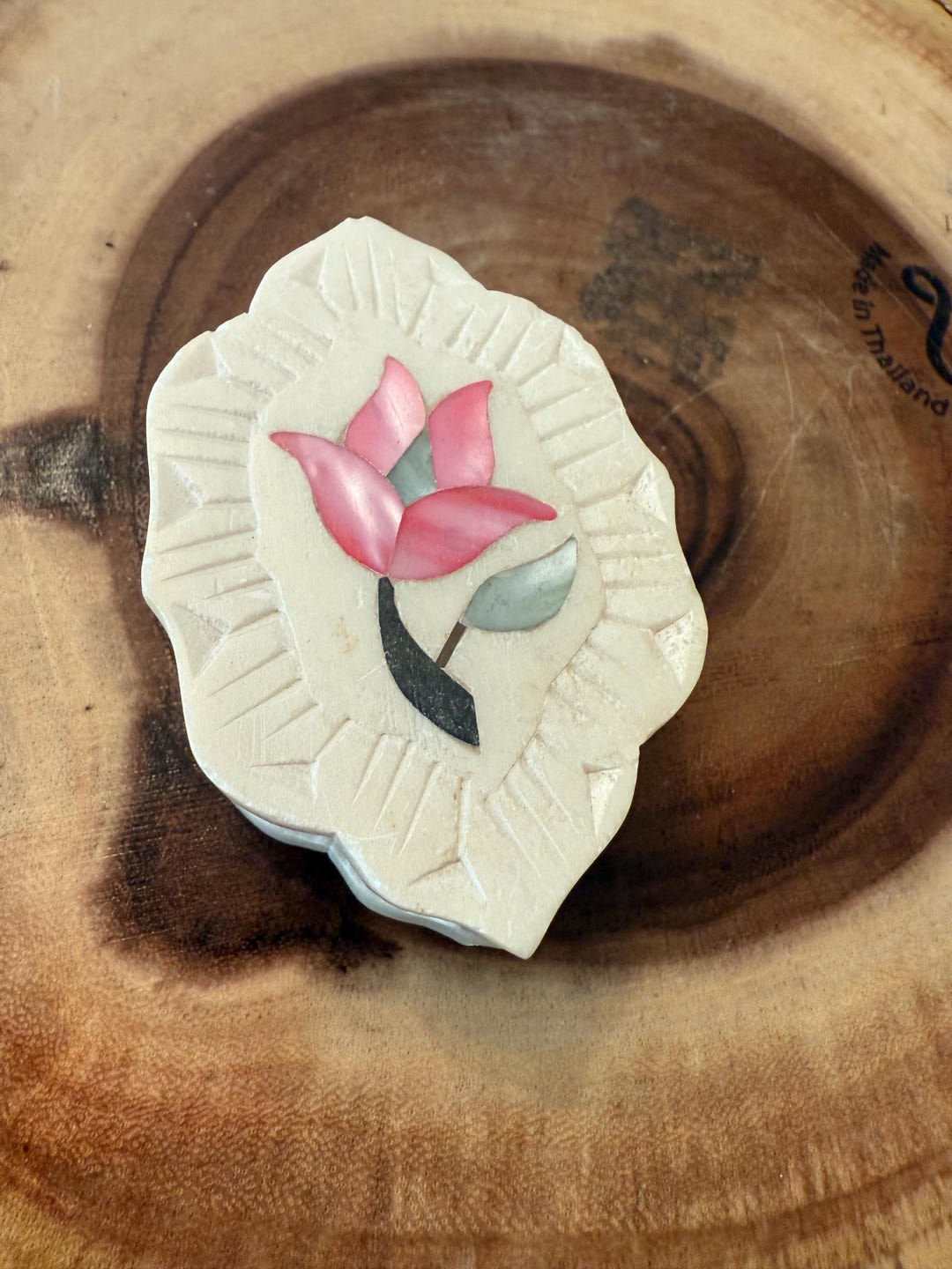 Vintage Soapstone Trinket Boxes: Floral Inlay, Set of 2 - Etsy
