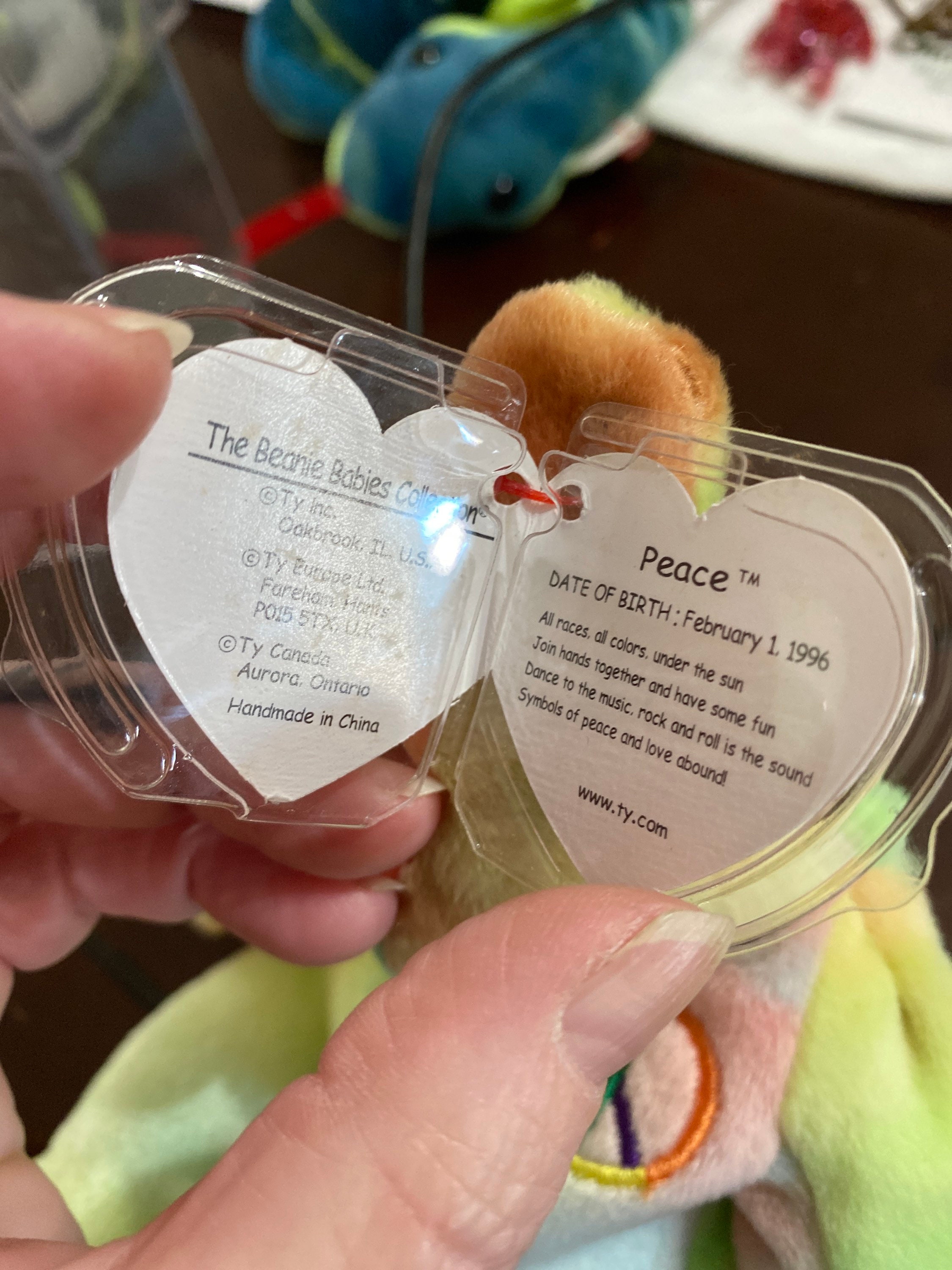 RARE TY Beanie Baby- Neon Peace Bear 1996 Stunning Colors- Stamped Tush ...