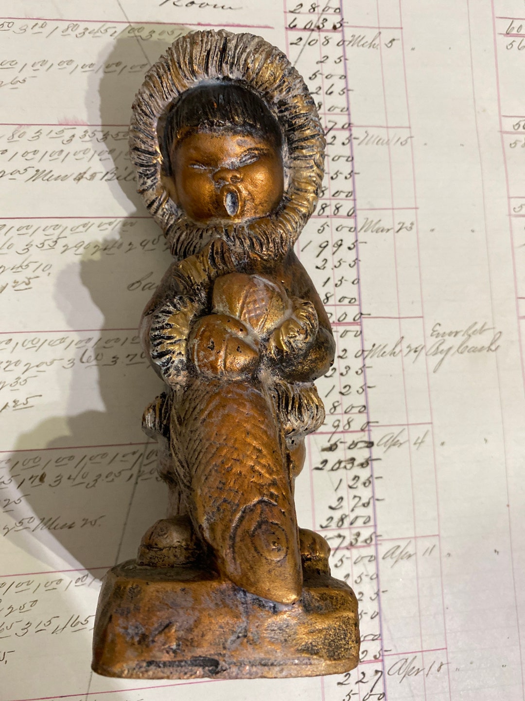 A Vintage Eskimo/inuit Figurine Child Holding A Fish Spain Made - Etsy