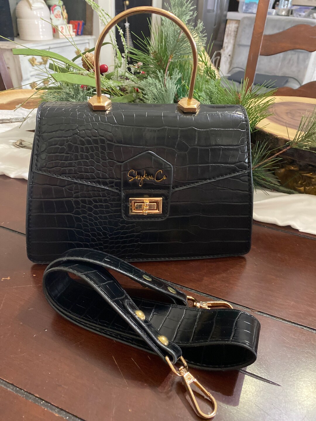 Skydiva Co Black Vegan Leather Purse With Gold Handle - Etsy