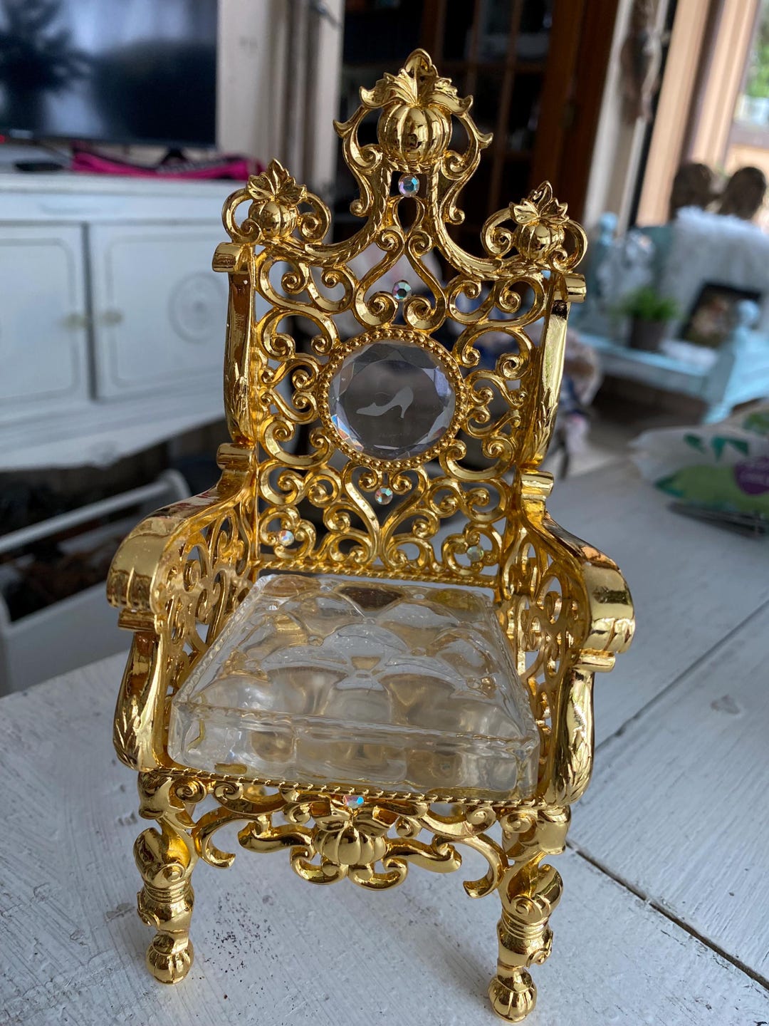 Vtg Franklin Mint Cinderella Crystal & 24k Gold Plated Throne Chair ...