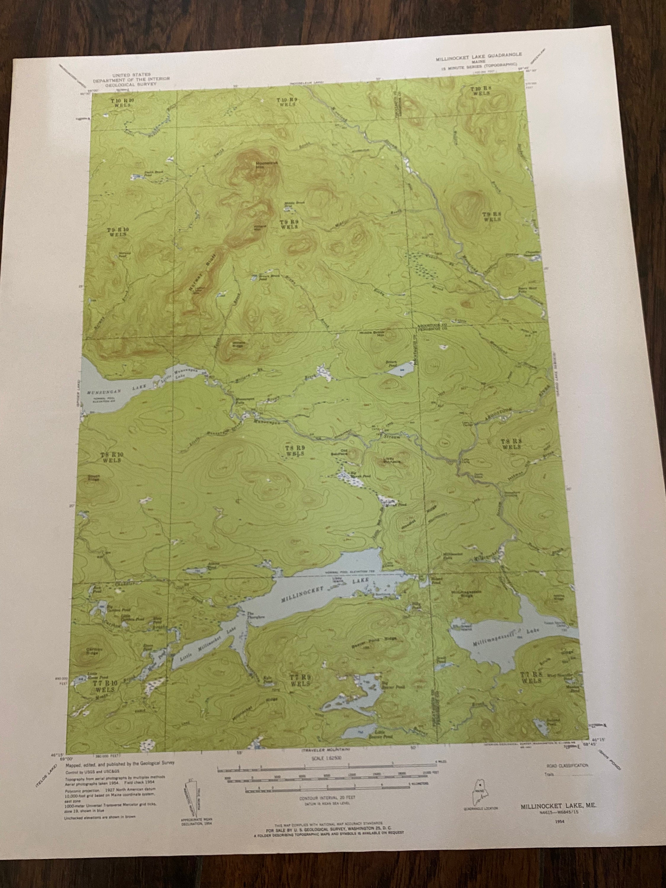 Antique Millinocket Lake, Maine 1954 US Geological Survey Topographic ...