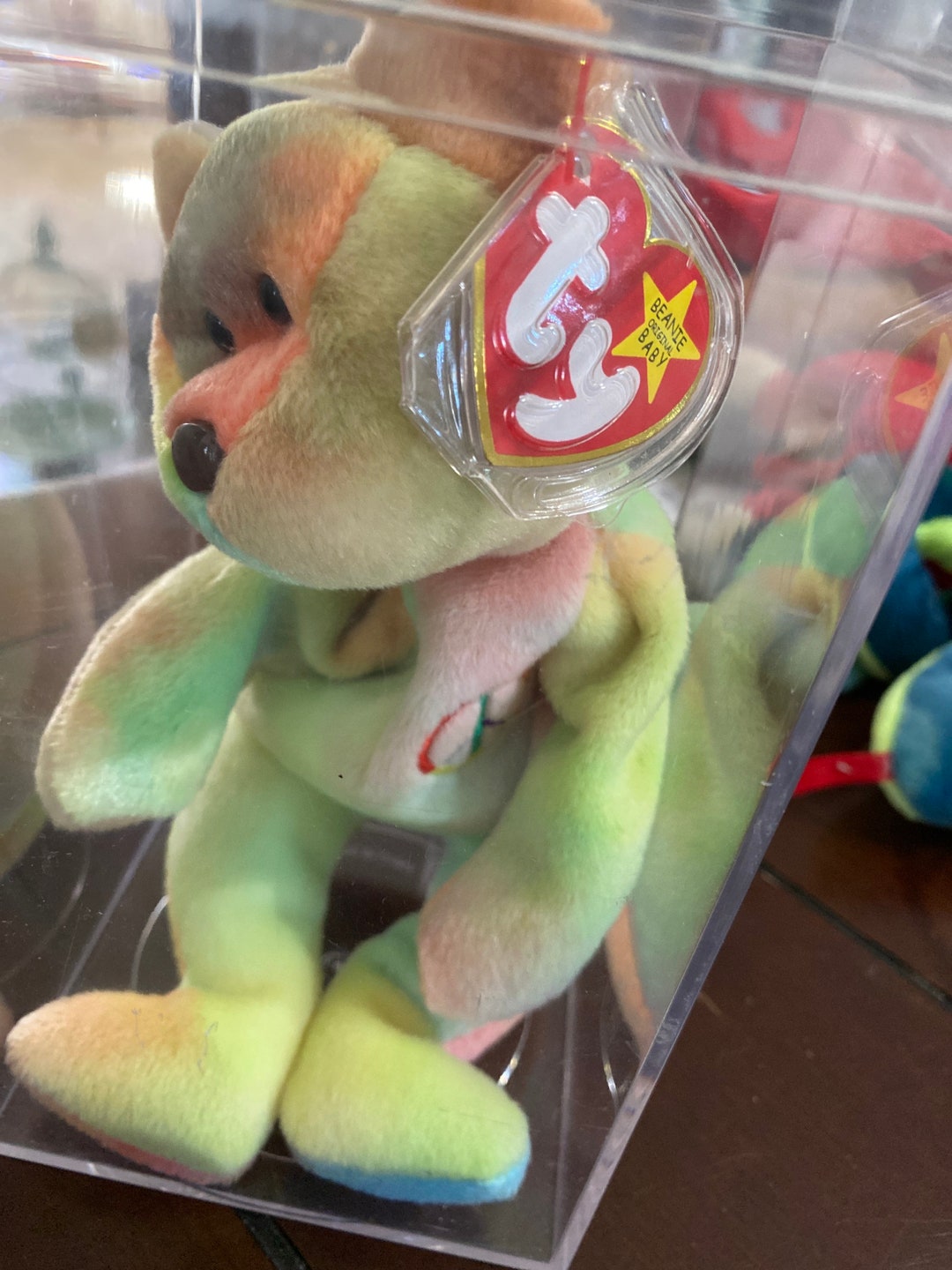 RARE TY Beanie Baby- Neon Peace Bear 1996 Stunning Colors- Stamped Tush ...