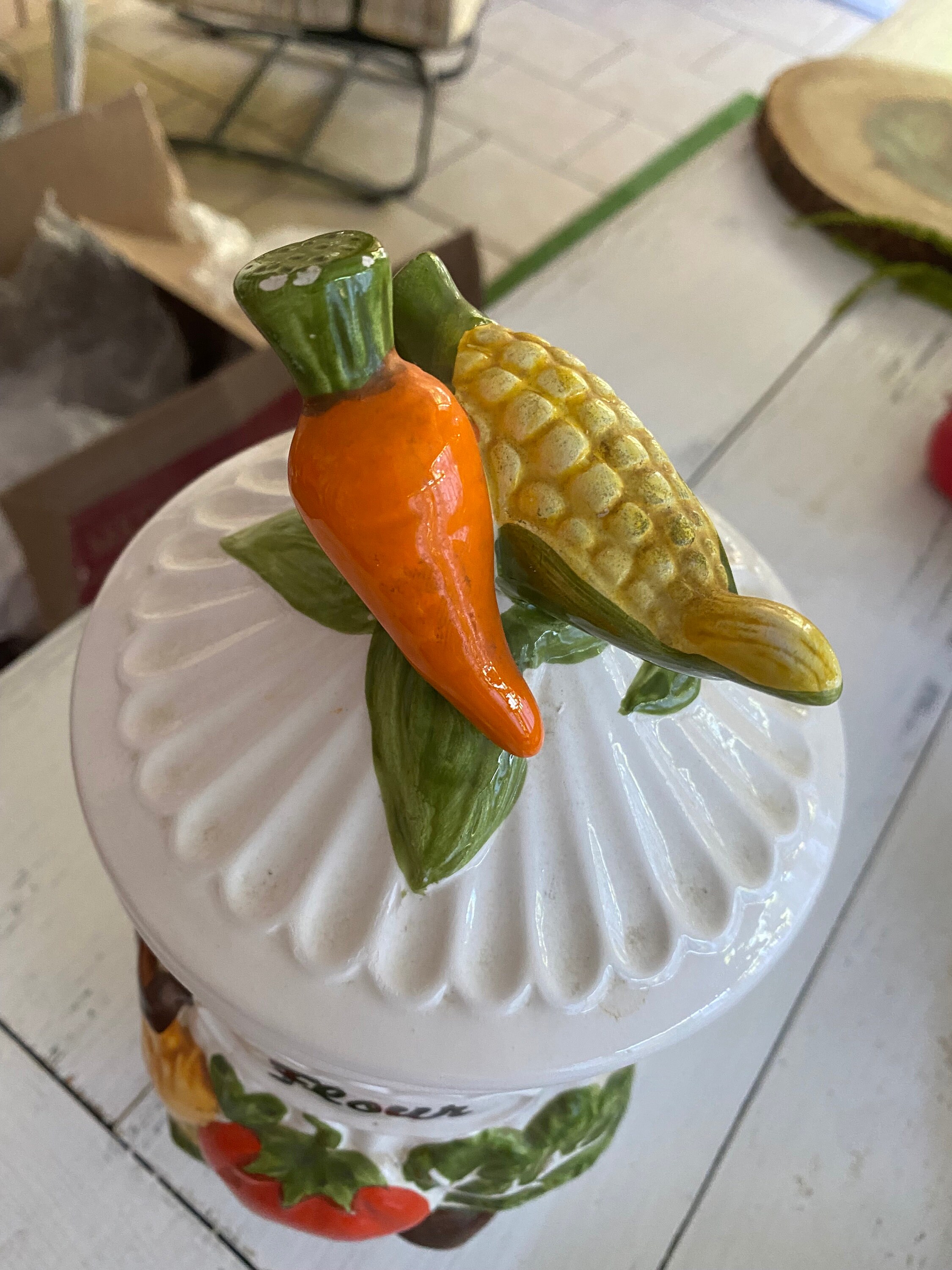 Vintage Retro Flour Canister Container White With Vegetables Produce - Etsy