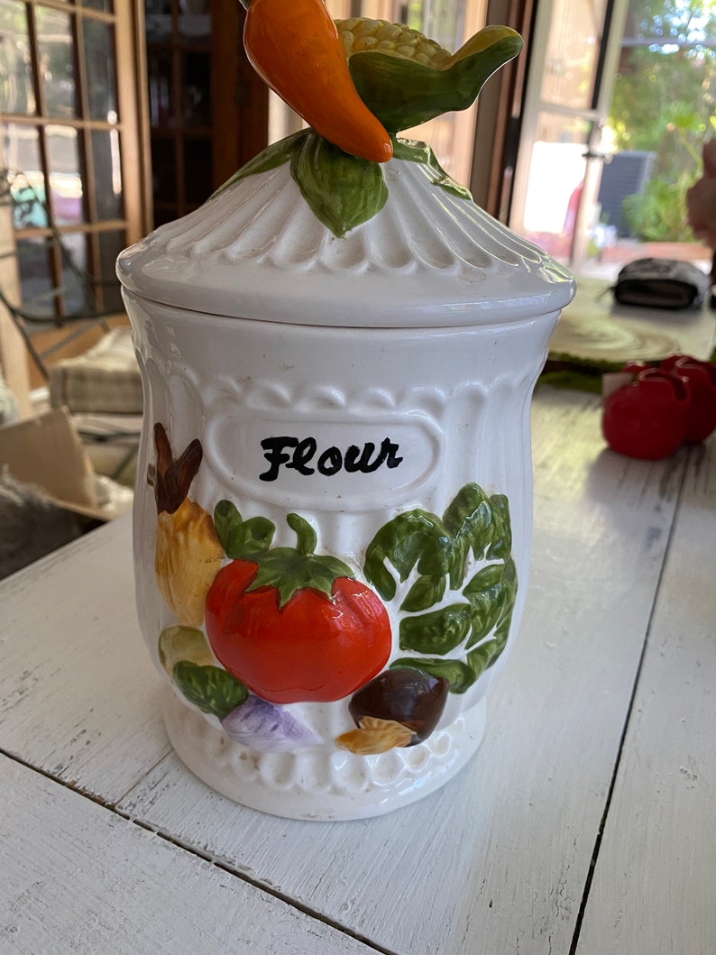 Vintage Retro Flour Canister Container White With Vegetables Produce - Etsy