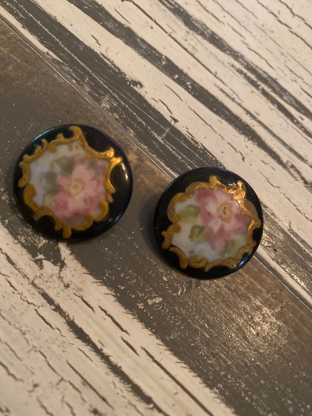 Antique Porcelain Buttons With Gold Trim - Etsy