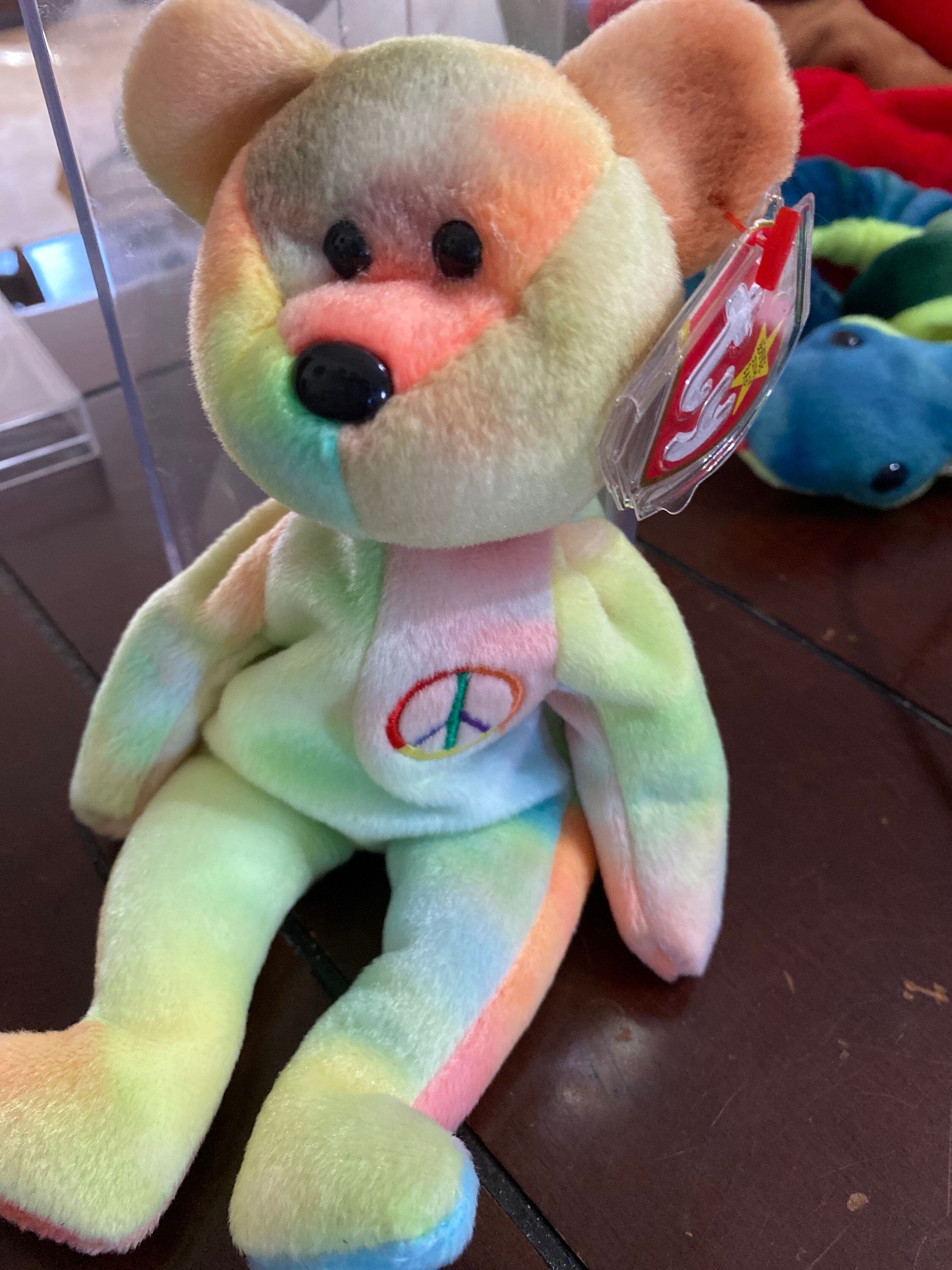 RARE TY Beanie Baby- Neon Peace Bear 1996 Stunning Colors- Stamped Tush ...
