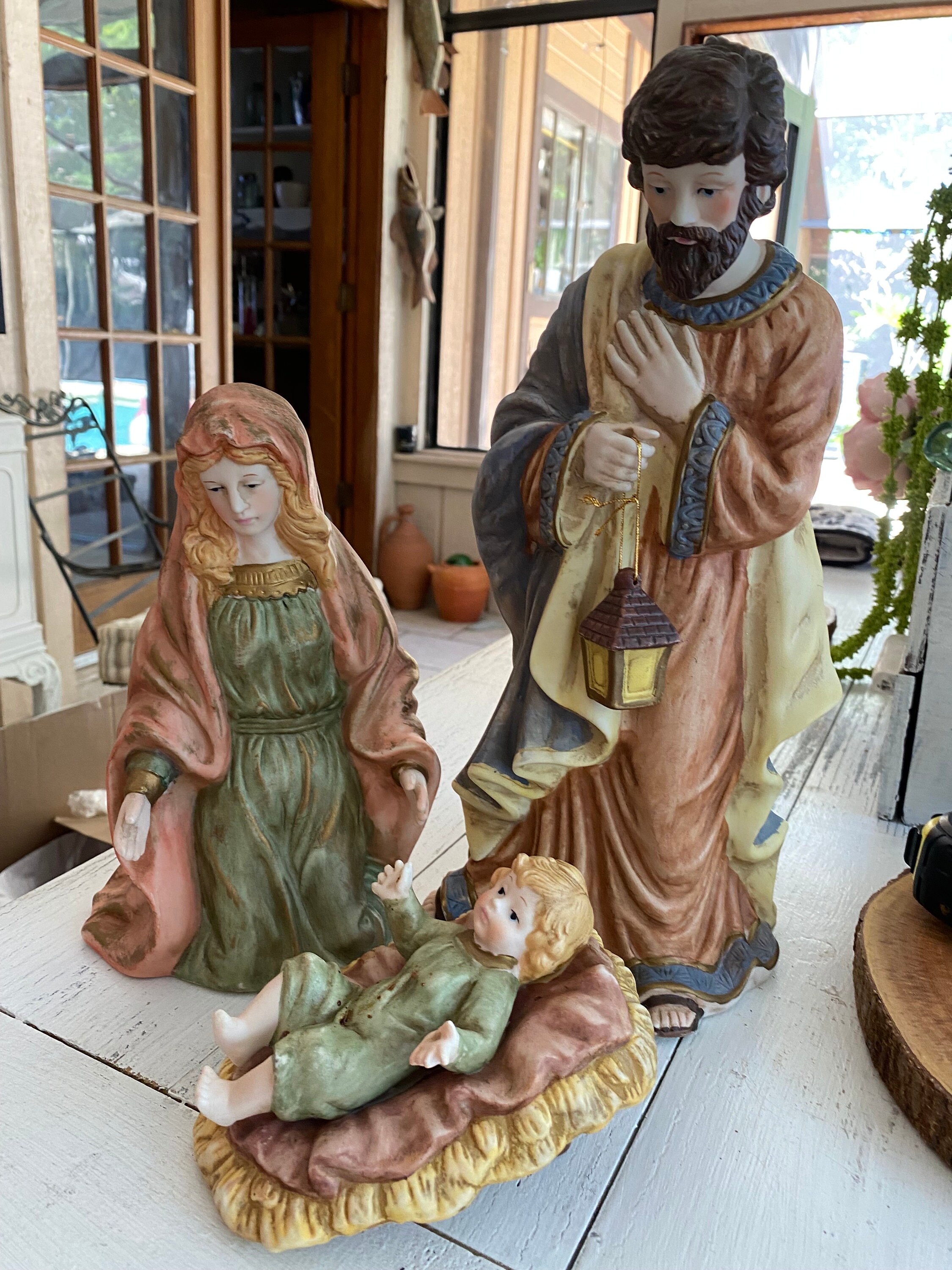 Vintage Large Crackle Barrel Nativity Set - Etsy