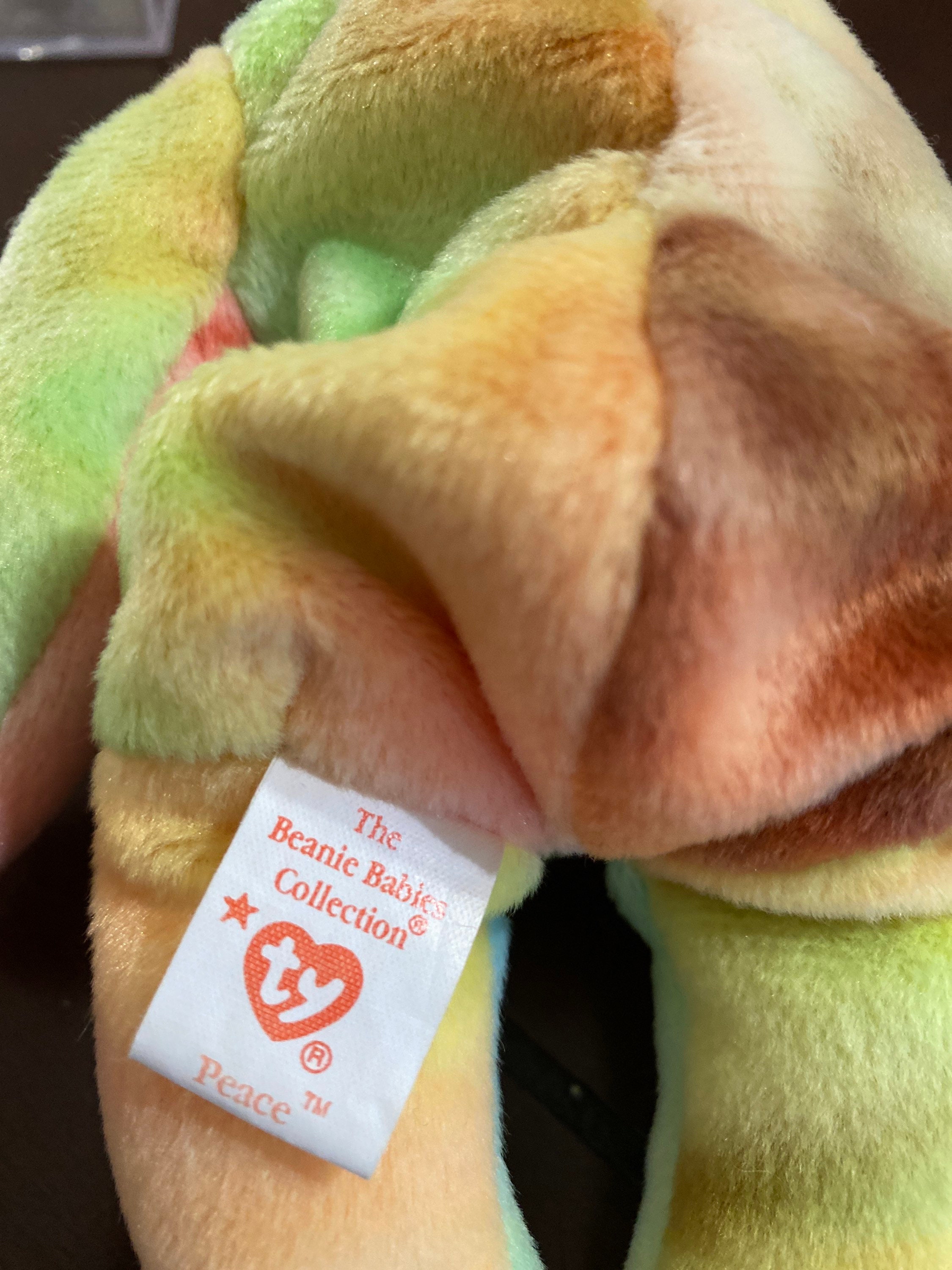 RARE TY Beanie Baby- Neon Peace Bear 1996 Stunning Colors- Stamped Tush ...