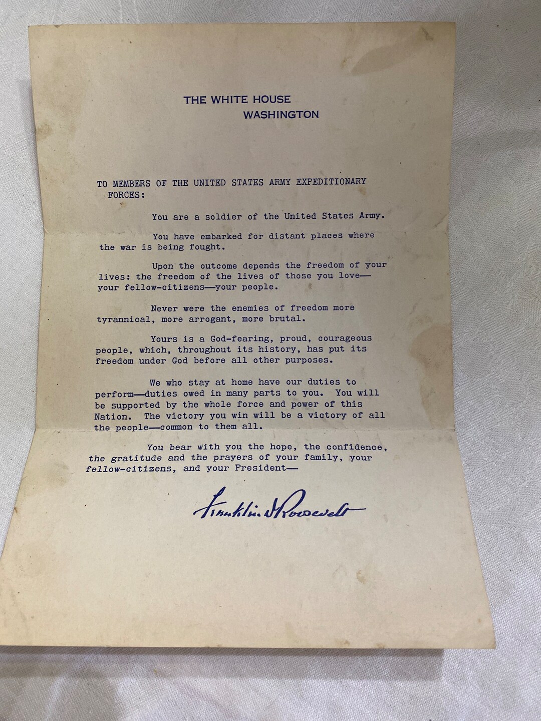 World War 2 LETTER FDR to Army Expeditionary Forces - Etsy