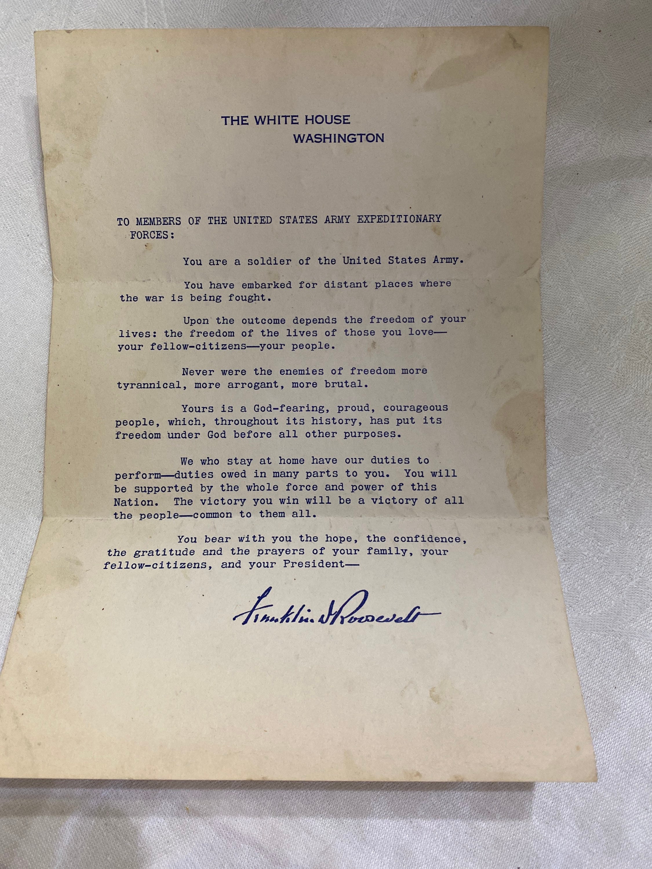 World War 2 LETTER FDR to Army Expeditionary Forces - Etsy