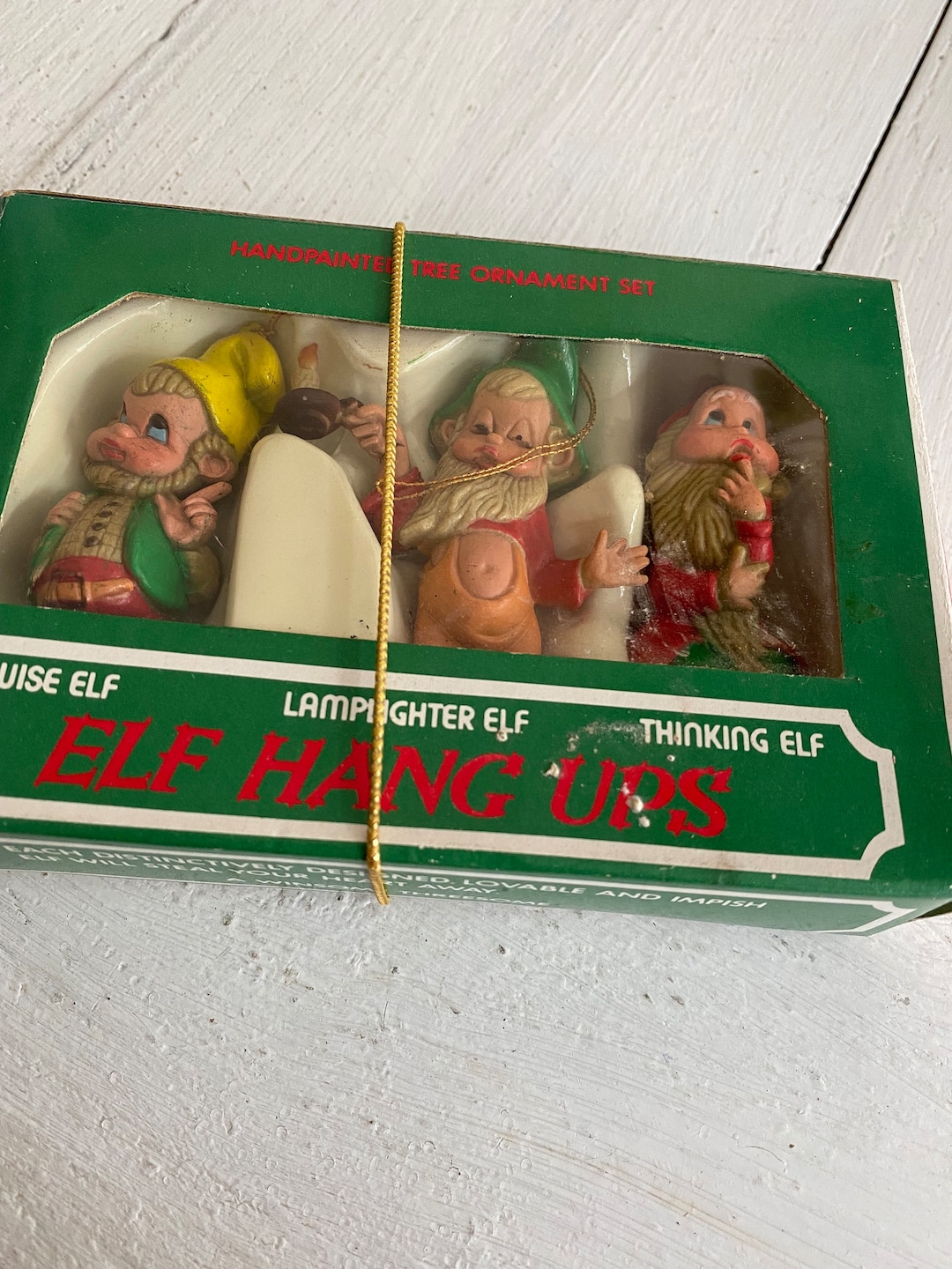 Vintage (set of 3) HOLIDAY ELVES Elf Hand Painted Christmas Ornaments ...