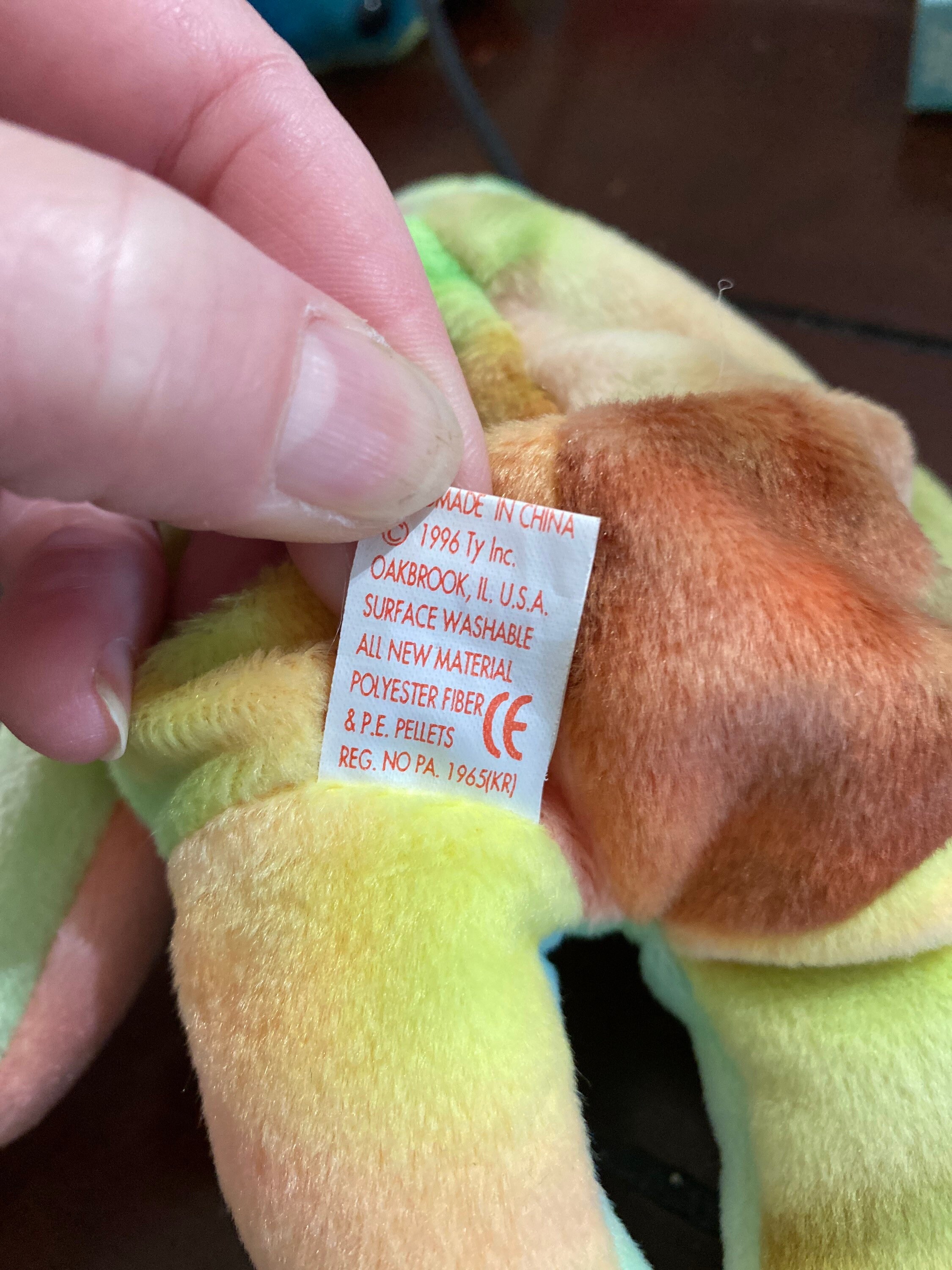 RARE TY Beanie Baby- Neon Peace Bear 1996 Stunning Colors- Stamped Tush ...