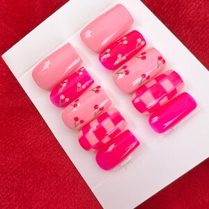 Cherry Pink Press Ons | Hand Painted Press on Nails - Etsy