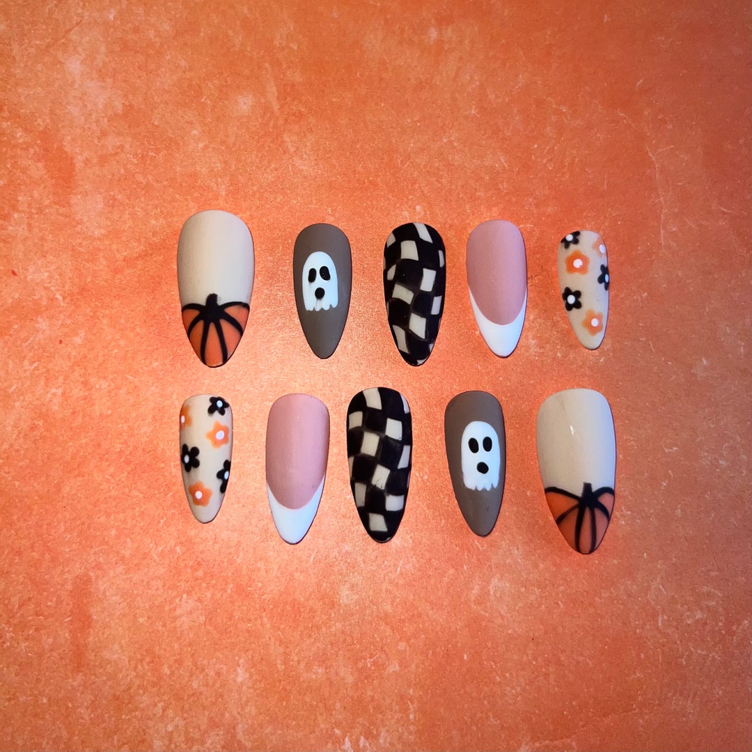 Cute Fall Ghost Nails Hand Painted Fall Press on Nails - Etsy
