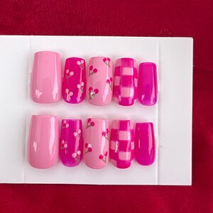 Cherry Pink Press Ons | Hand Painted Press on Nails - Etsy