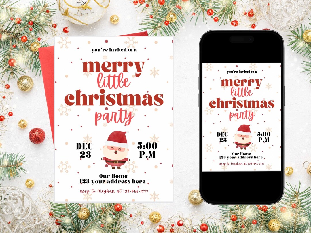 Merry Little Christmas Party Invitation: Editable Holiday Invite ...