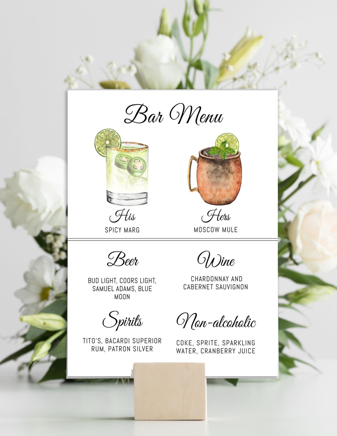 Wedding Bar Menu Template, Wedding Bar Menu Sign, Wedding Signs ...