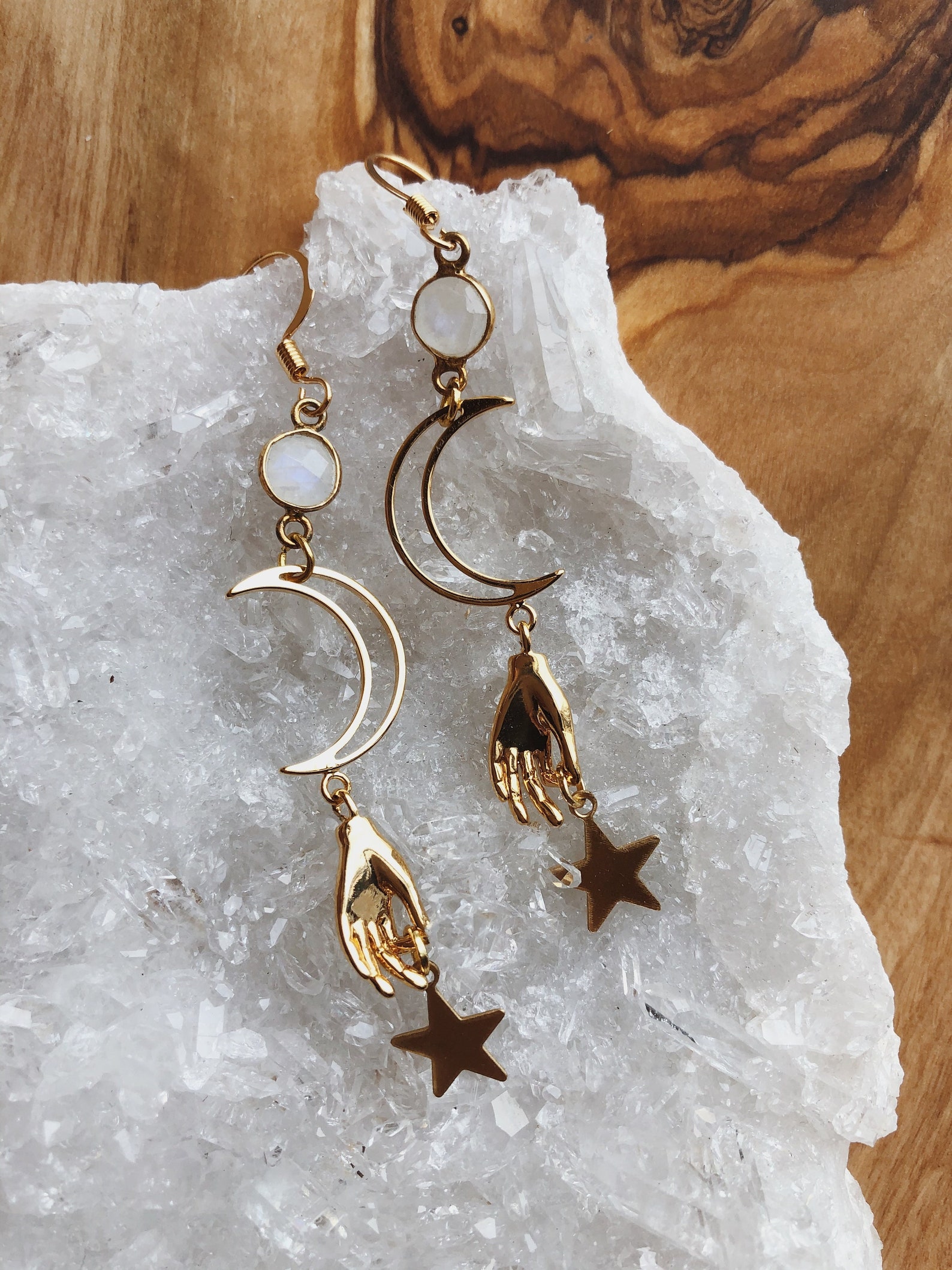 Catch a Falling Star | Moonstone Hand Star Moon Dangle Witchy Earthy ...