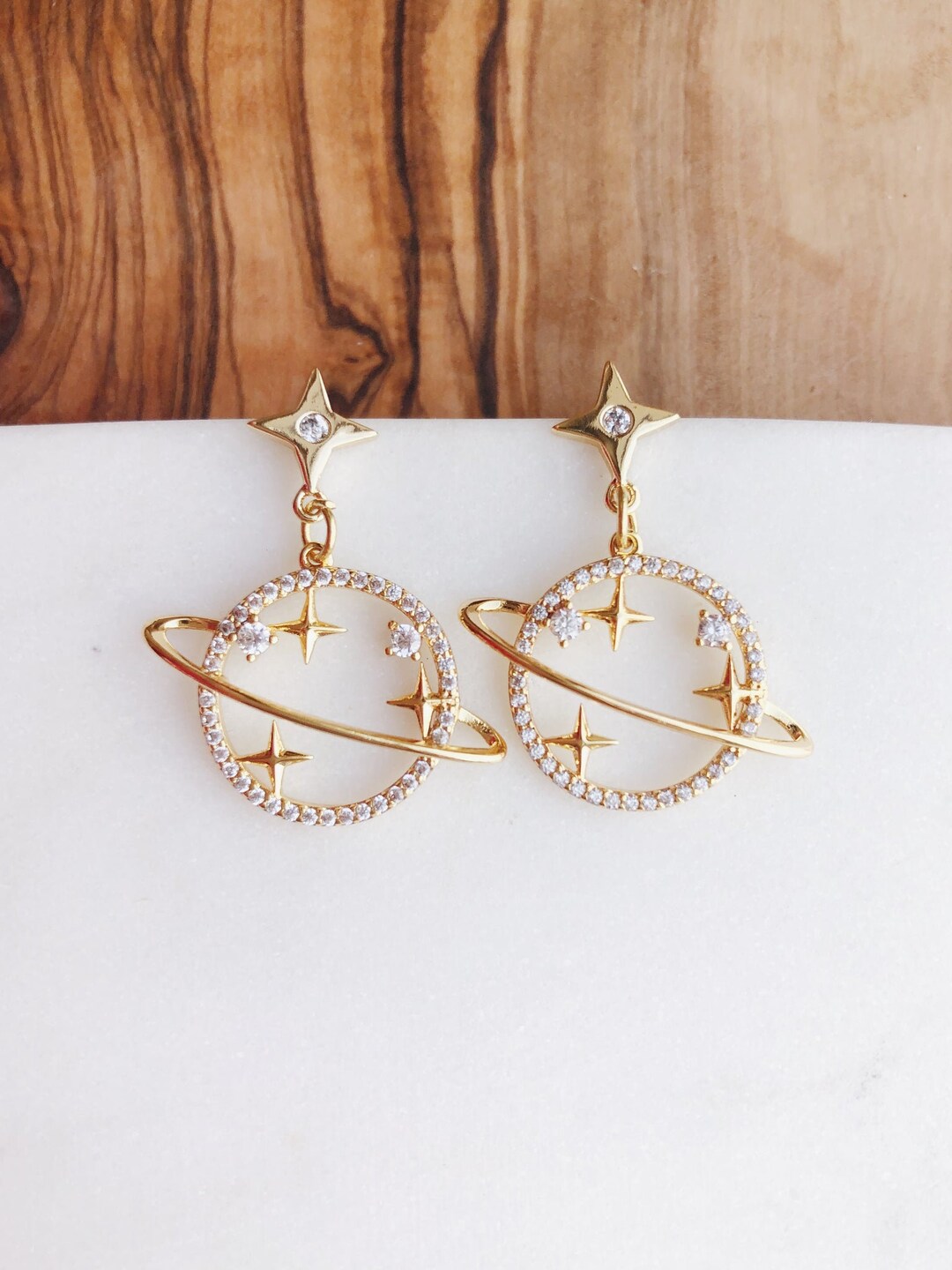 Galaxy's Edge / Cubic Zirconia Star Studs Planet Dainty Celestial ...