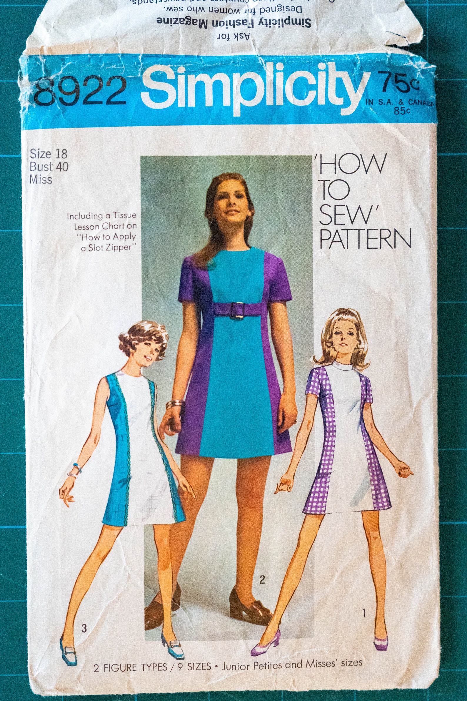 Vintage 70s Simplicity 8922 Misses' and Junior Mini Dress Mid-century ...