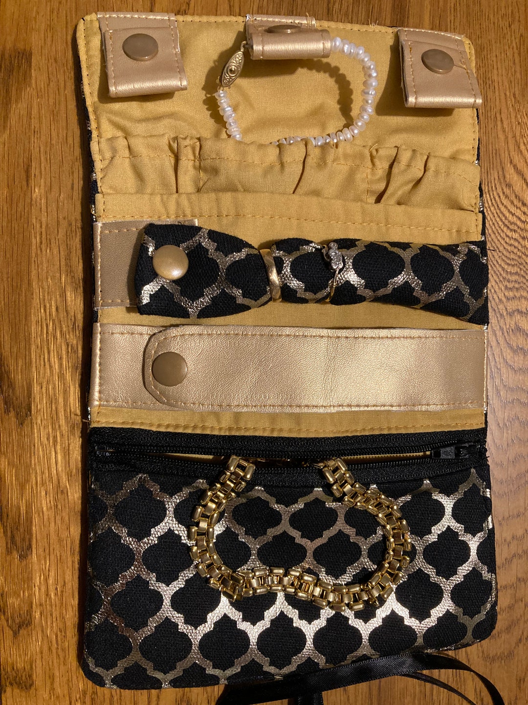Jewellery Travel Roll. Jewellery Storage Bag in Black & Gold - Etsy