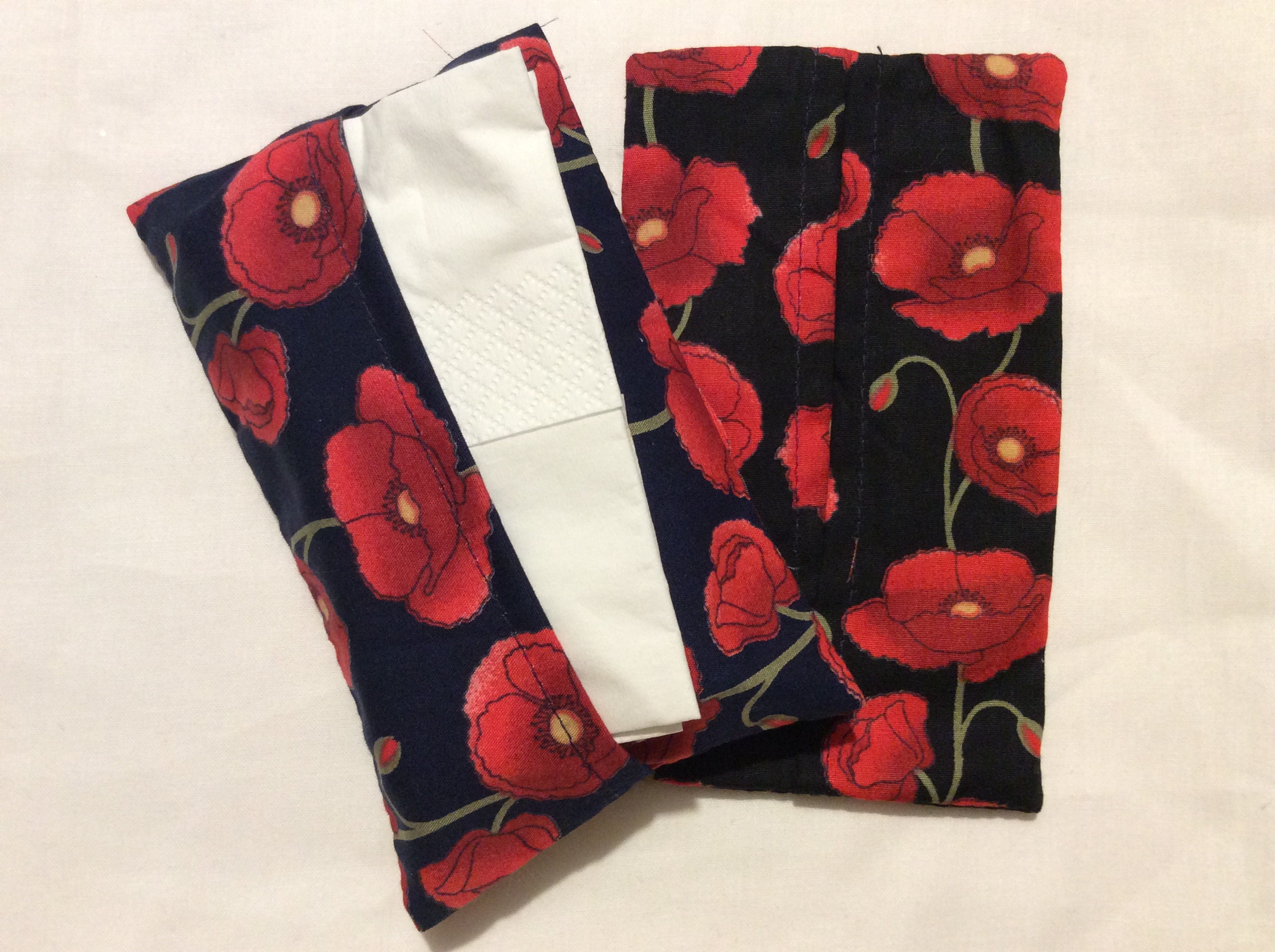 Poppy Pocket Tissue Pouches. Ditsy Poppies on Navy Black or - Etsy