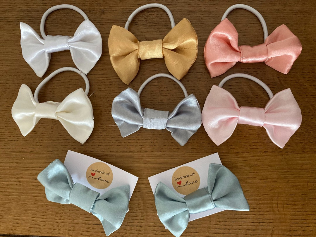 Flower Girl, Bridesmaid Satin Hair Bows. Wedding or Christening Hair ...