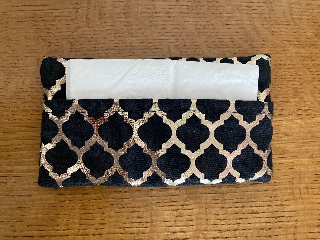 Pocket Tissue Pouches. Metallic Gold Geometric Design on Black Fabric ...
