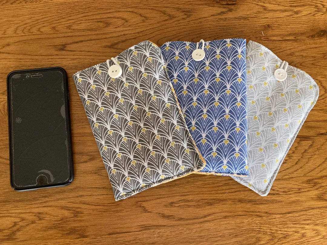 Art Deco Fan Padded Fabric Mobile Phone Case. Blue or Grey Shell Soft ...