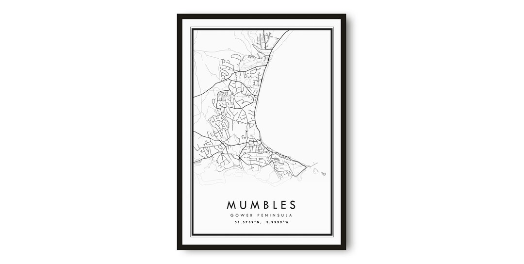 Mumbles Map Print, Gower Poster Print, Gower City Map Print Minimalist ...