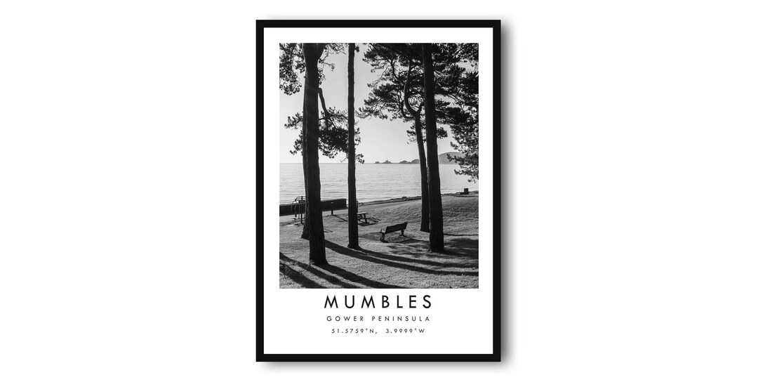 Mumbles Gower Peninsula Print: Black and White Travel Poster - Etsy